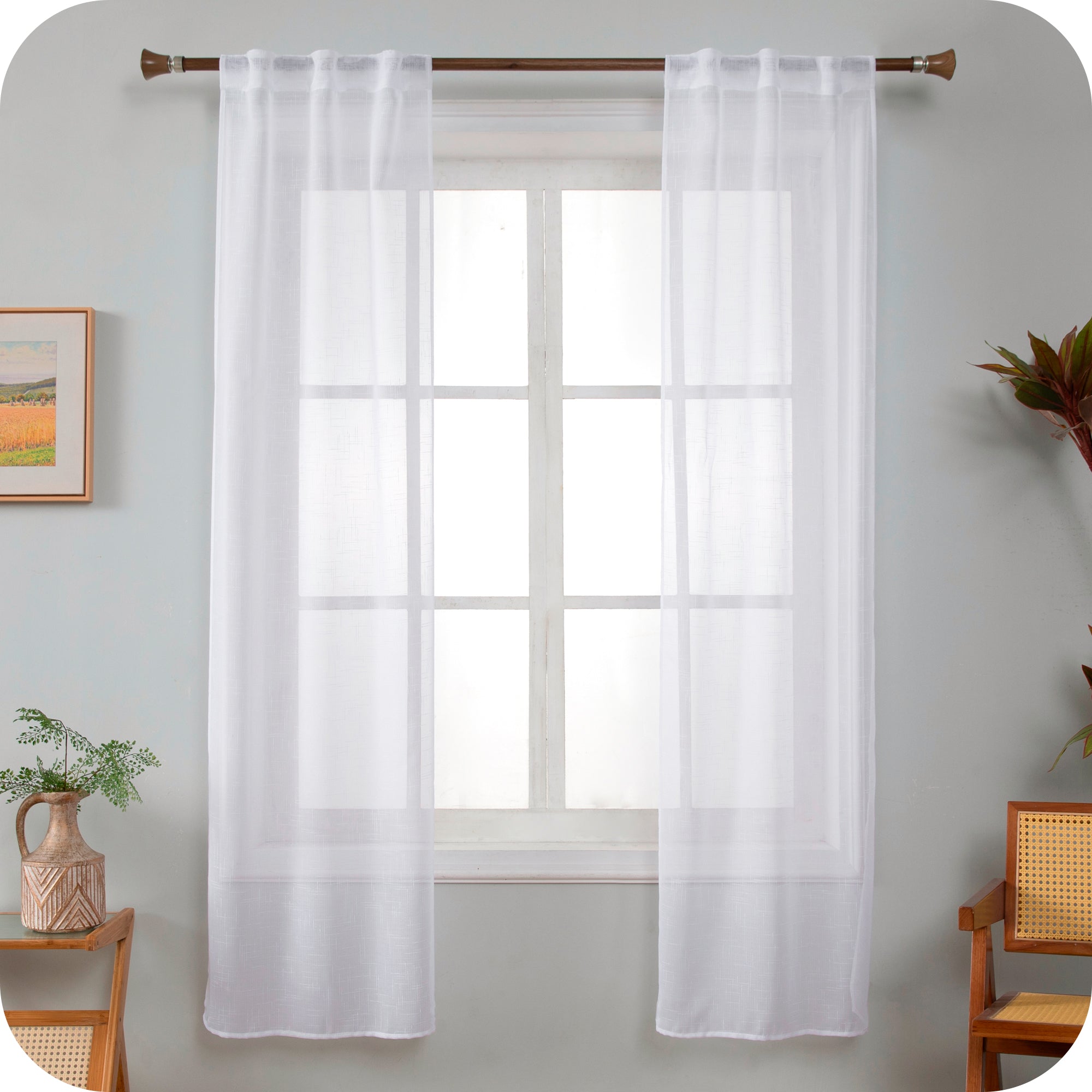 COPPIA TENDE HAITI FILTRANTI SIMIL LINO TRAMA A CROCI 2X70X240CM BIANC – Girasole Home